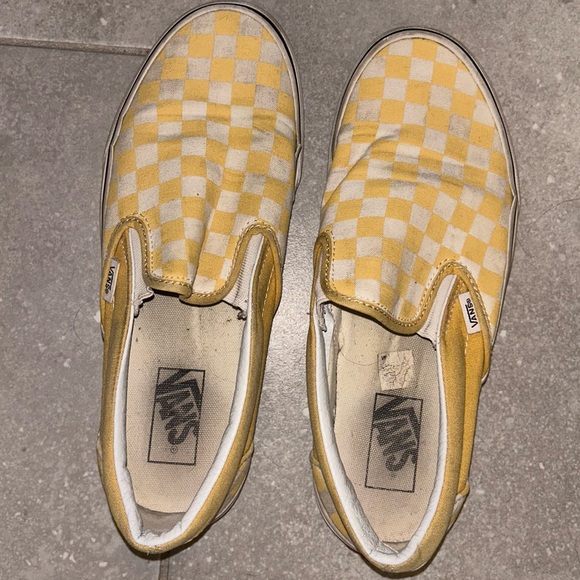 Vans | Shoes | Vans Women Well Worn Yellow And White Checkered Slipons ...